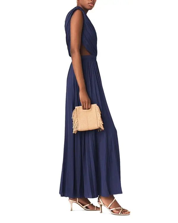 Maje Revi Asymmetric Pleated Maxi Dress - Navy