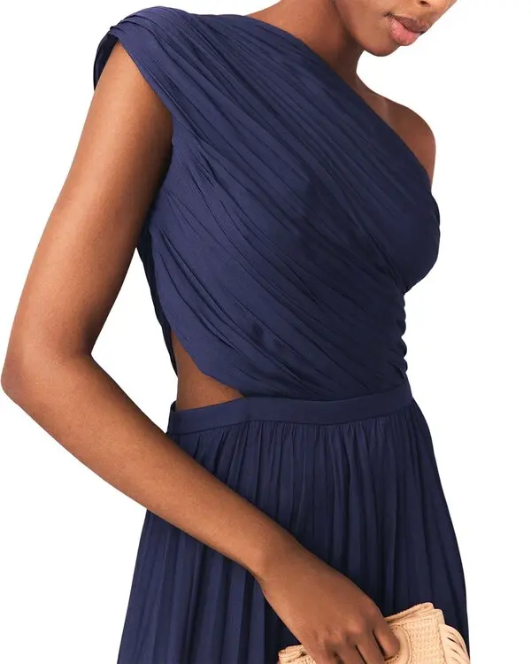 Maje Revi Asymmetric Pleated Maxi Dress - Navy