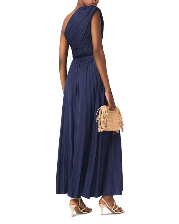 Maje Revi Asymmetric Pleated Maxi Dress - Navy