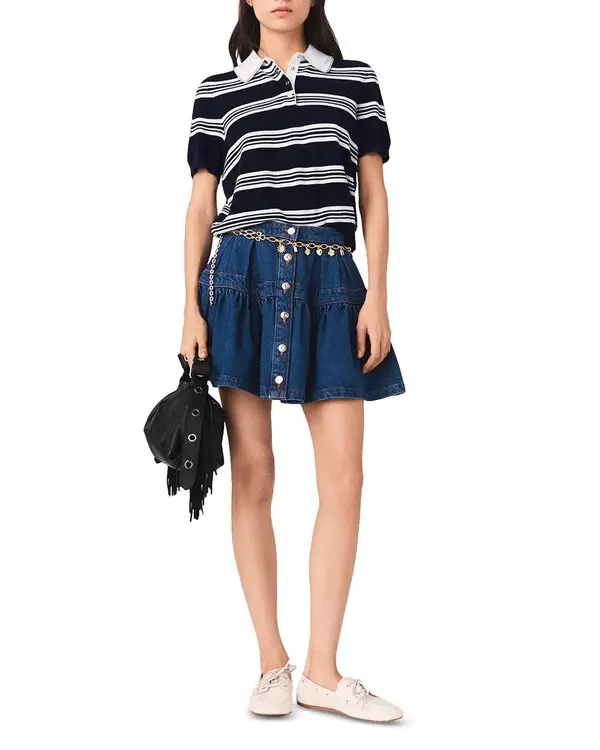 Maje Tiered Denim Mini Skirt