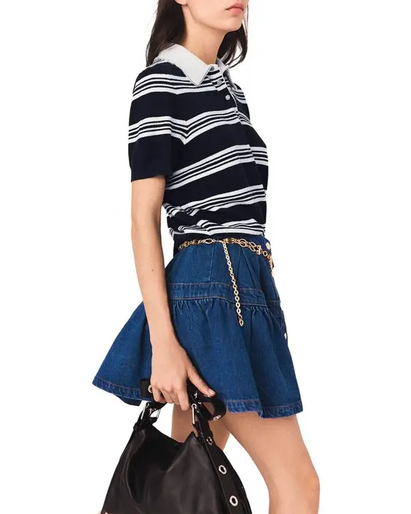 Maje Tiered Denim Mini Skirt