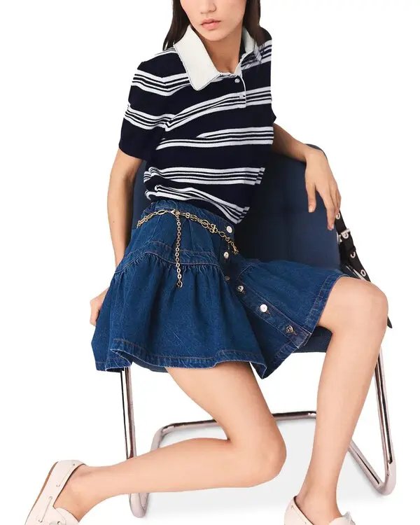 Maje Tiered Denim Mini Skirt