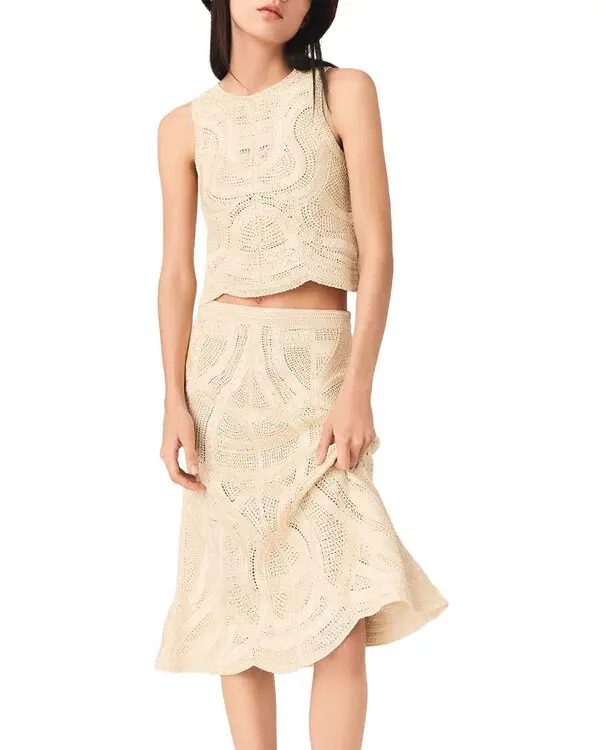 Maje Jight Crochet Midi Skirt - Beige