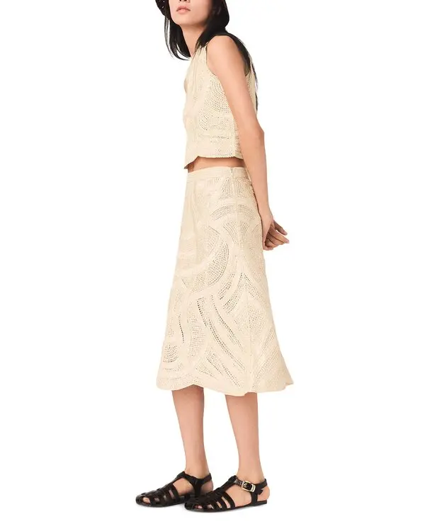 Maje Jight Crochet Midi Skirt - Beige