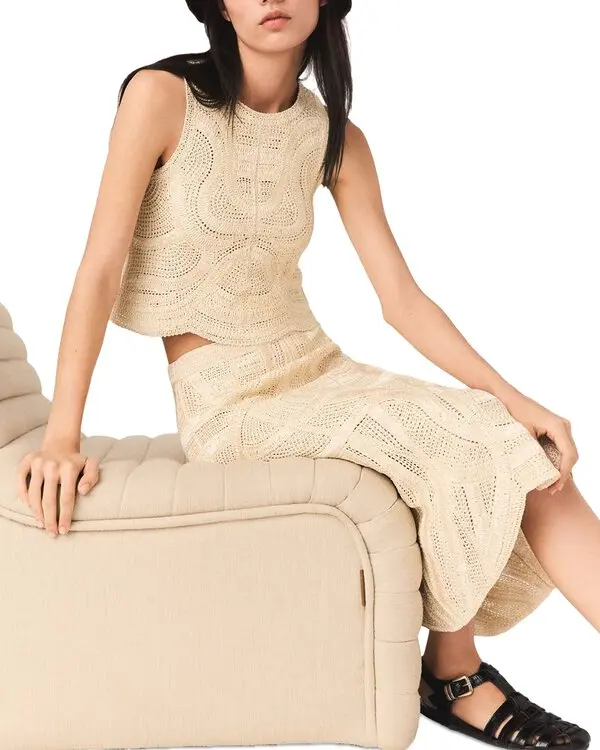 Maje Jight Crochet Midi Skirt - Beige