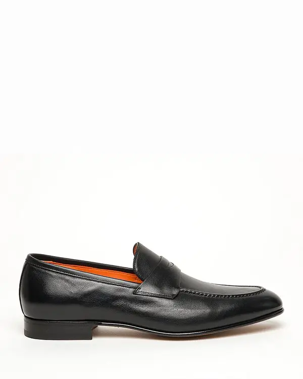 Santoni Leather Penny Loafers - Black