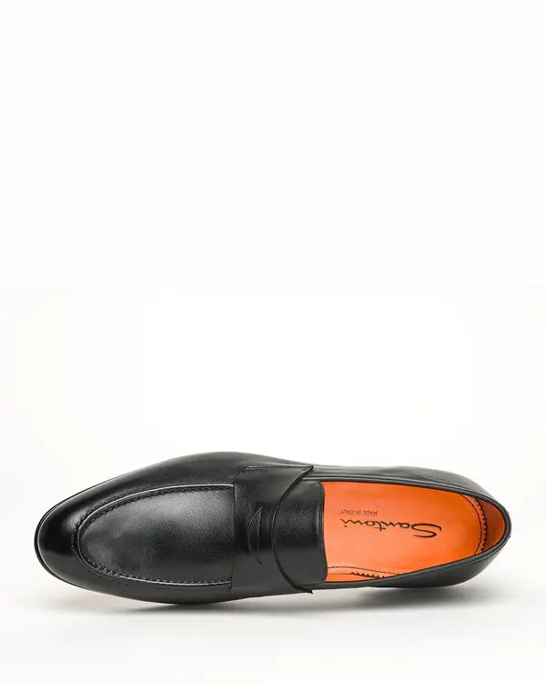 Santoni Leather Penny Loafers - Black