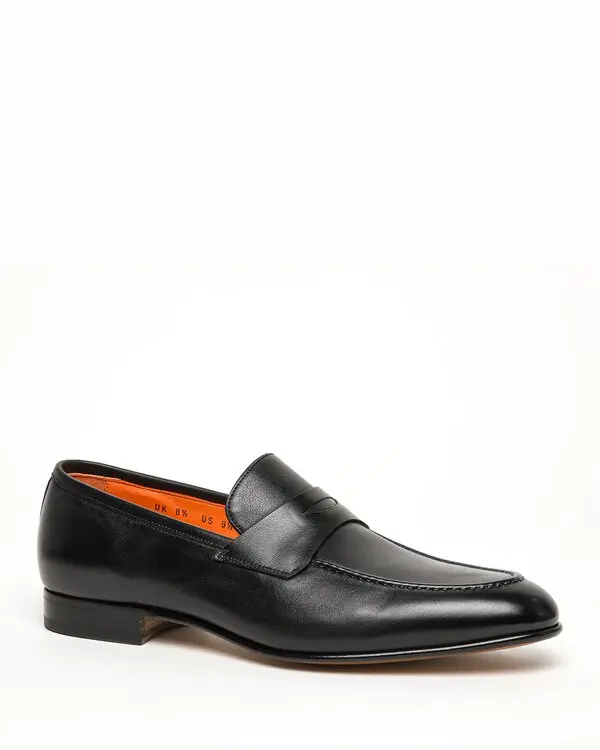 Santoni Leather Penny Loafers - Black