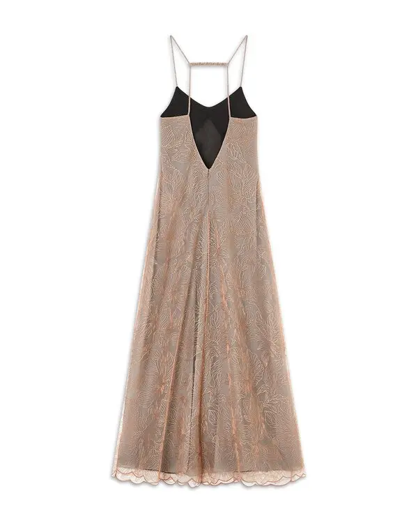 Emporio Armani Metallic Floral Embroidered Tulle Gown