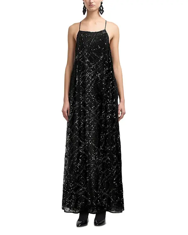 Emporio Armani Tulle Maxi Dress With Sequin Embroidery - Black