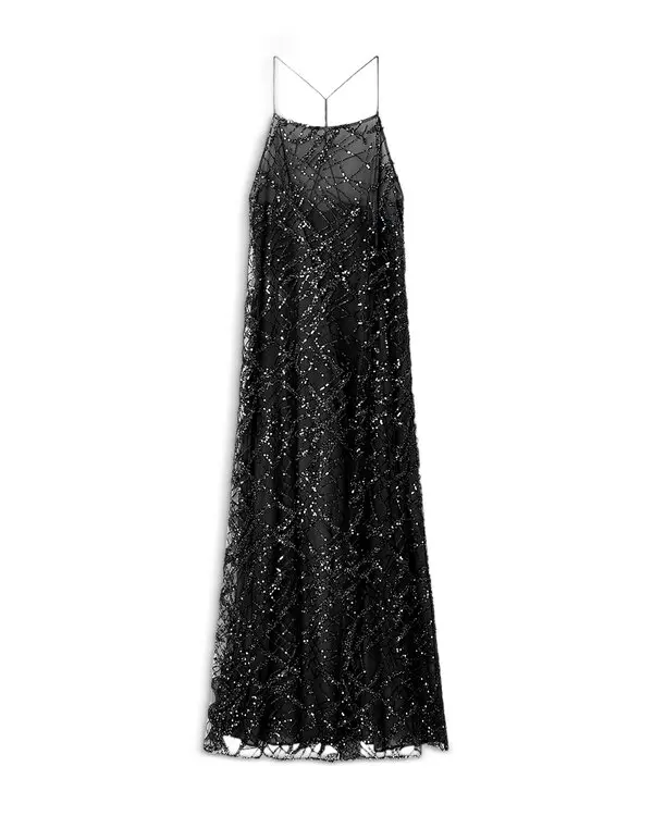Emporio Armani Tulle Maxi Dress With Sequin Embroidery - Black