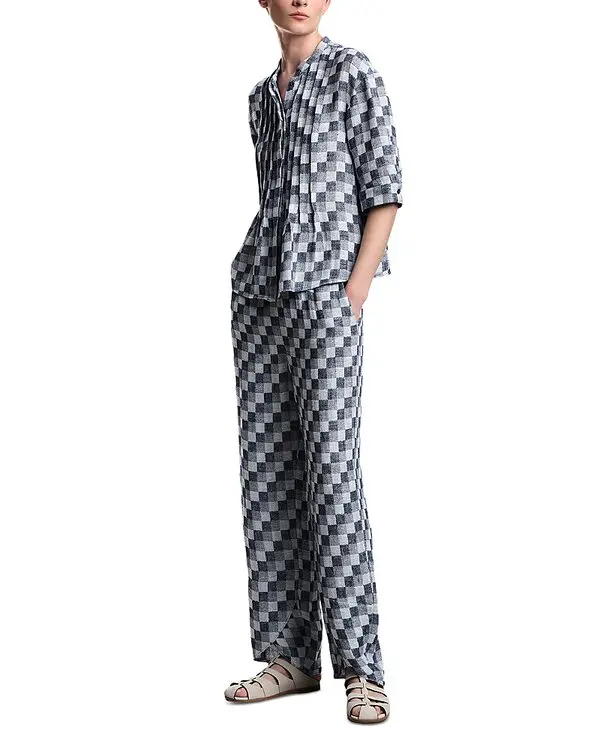 Emporio Armani Checkered Gauze Pants - Navy/natural Check