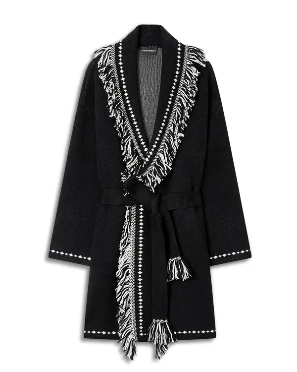 Emporio Armani Fringe Hem Tie Belt Cardigan