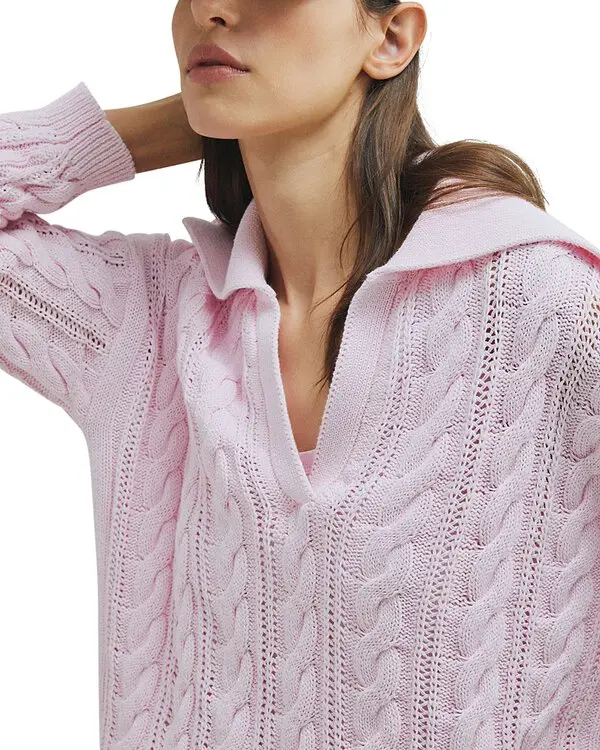 Marella Elisir Cable Knit Polo Sweater - Pink