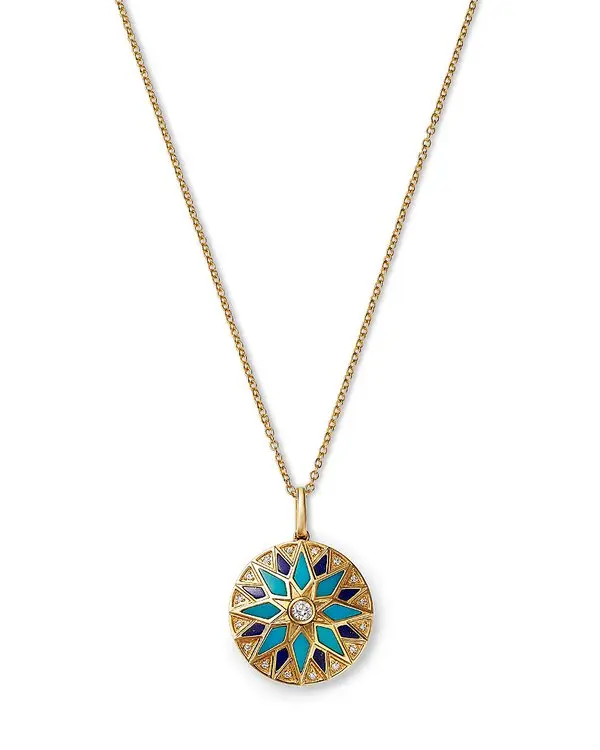 Bloomingdale'S 14k Yellow Lapis Lazuli, Turquoise And Diamond Pendant Necklace - Gold