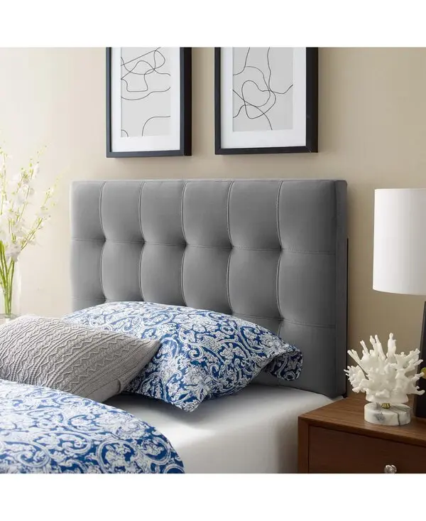 MODWAY Lily Biscuit Tufted Performance Velvet Headboard - Gray