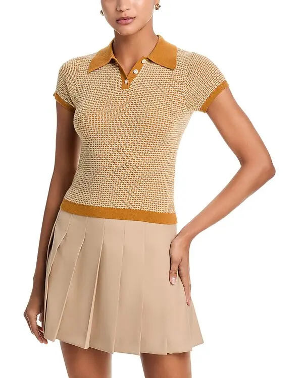 Guest In Residence Pique Polo Cashmere Top - Suede Combo