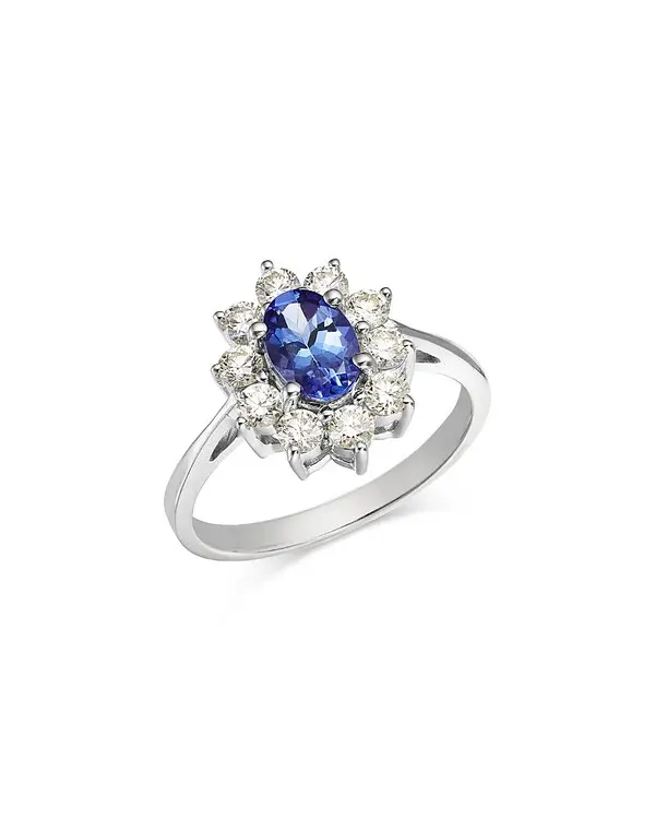 Bloomingdale'S Diamond & Oval Tanzanite Ring In 14k White Gold - Blue/white