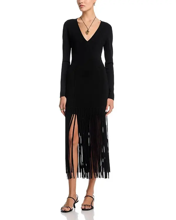 TOCCIN Evelina Long Sleeve V Neck Dress - Jet