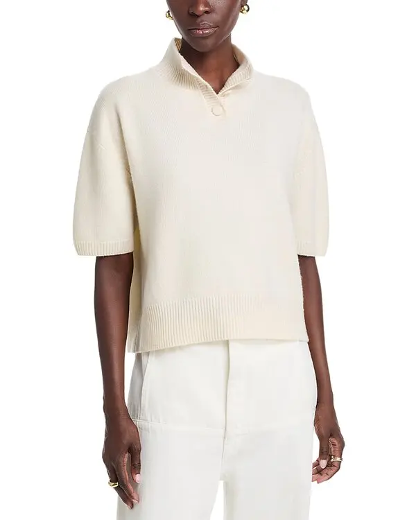 Brandon Maxwell Kinley Cashmere Cropped Henley - Ivory