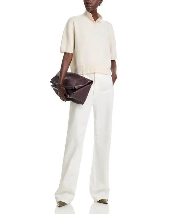 Brandon Maxwell Kinley Cashmere Cropped Henley - Ivory