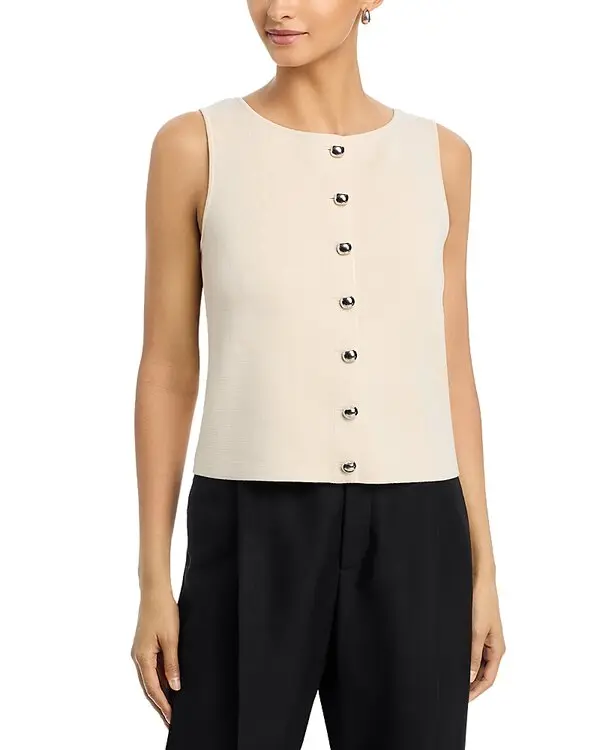 Lafayette 148 New York Button Front Sweater Vest - Ecru