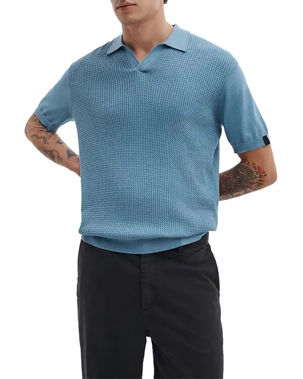 Rag & Bone Saxon Silk Blend Johnny Polo Shirt - Fog Blue