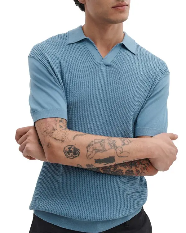 Rag & Bone Saxon Silk Blend Johnny Polo Shirt - Fog Blue