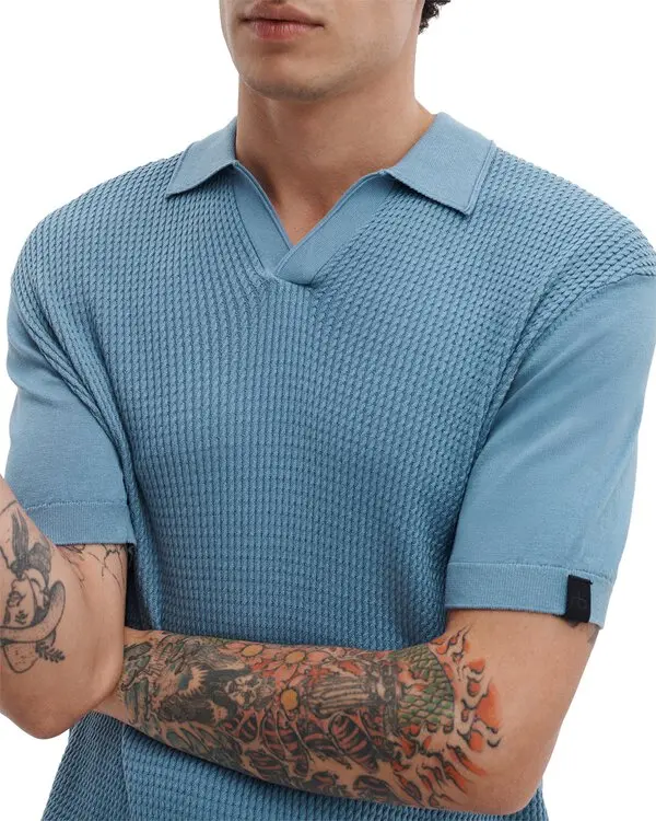 Rag & Bone Saxon Silk Blend Johnny Polo Shirt - Fog Blue