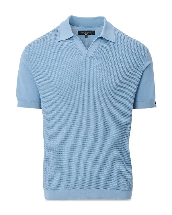 Rag & Bone Saxon Silk Blend Johnny Polo Shirt - Fog Blue