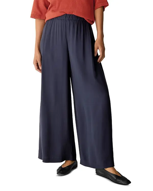 Eileen Fisher Silk Georgette Crepe Wide Ankle Pants - Ink