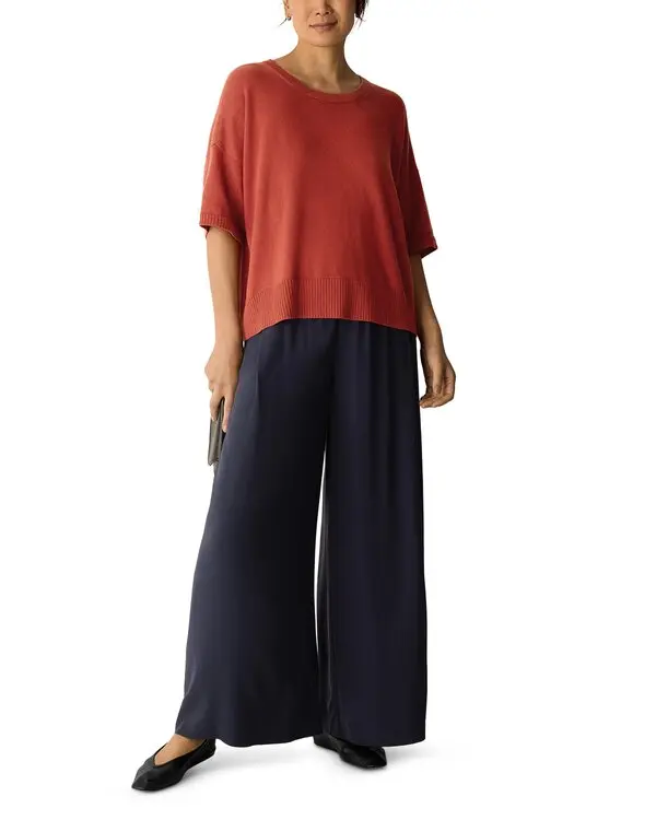 Eileen Fisher Silk Georgette Crepe Wide Ankle Pants - Ink