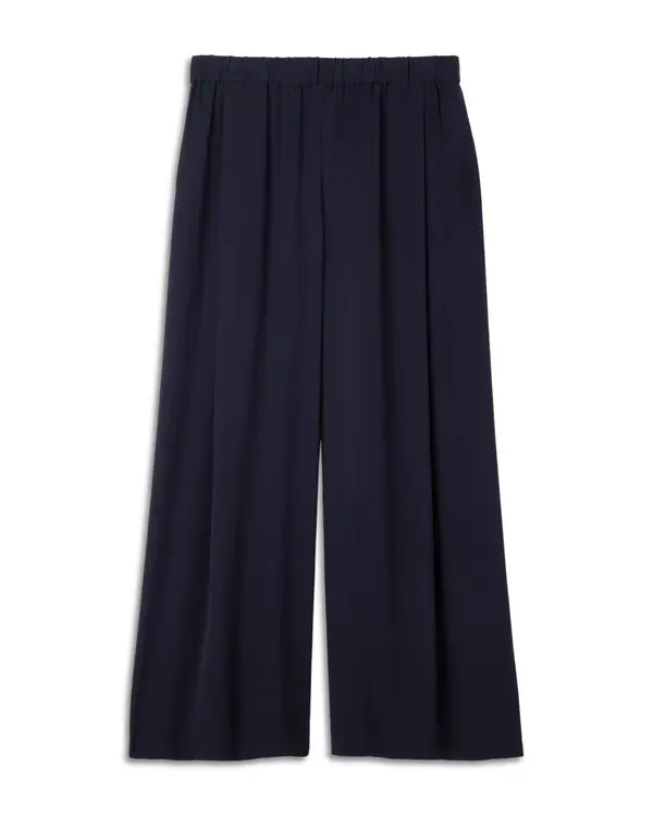 Eileen Fisher Silk Georgette Crepe Wide Ankle Pants - Ink