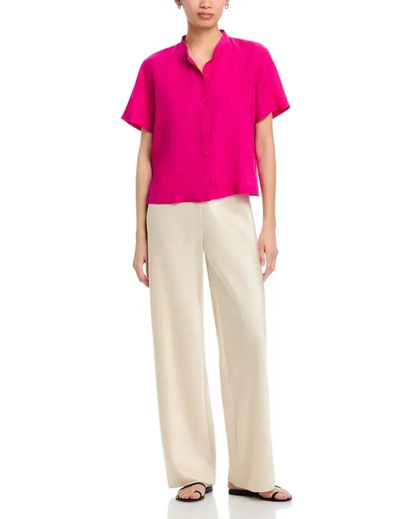Eileen Fisher Mandarin Collar Short Sleeve Shirt - Fuschia
