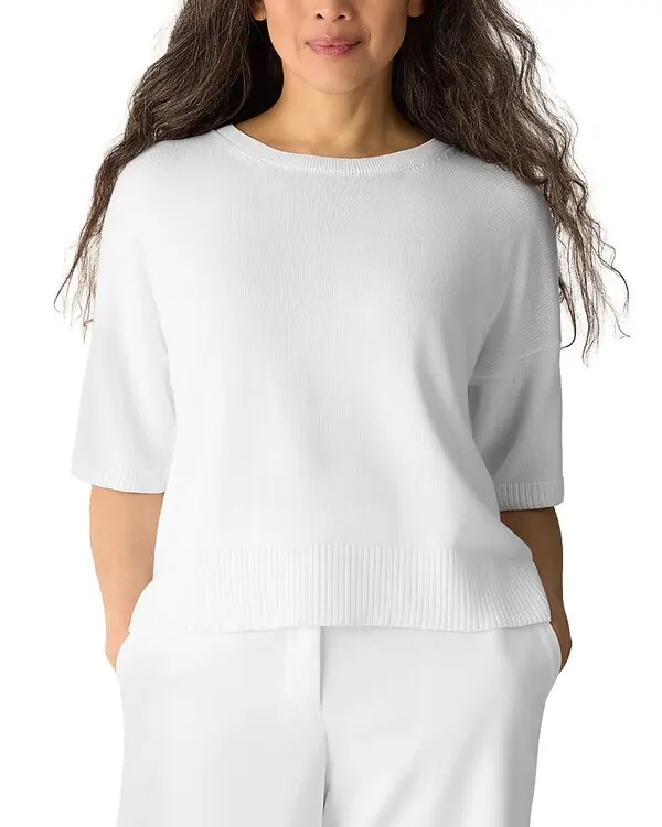 Eileen Fisher Crewneck Elbow Sleeve Sweater - White