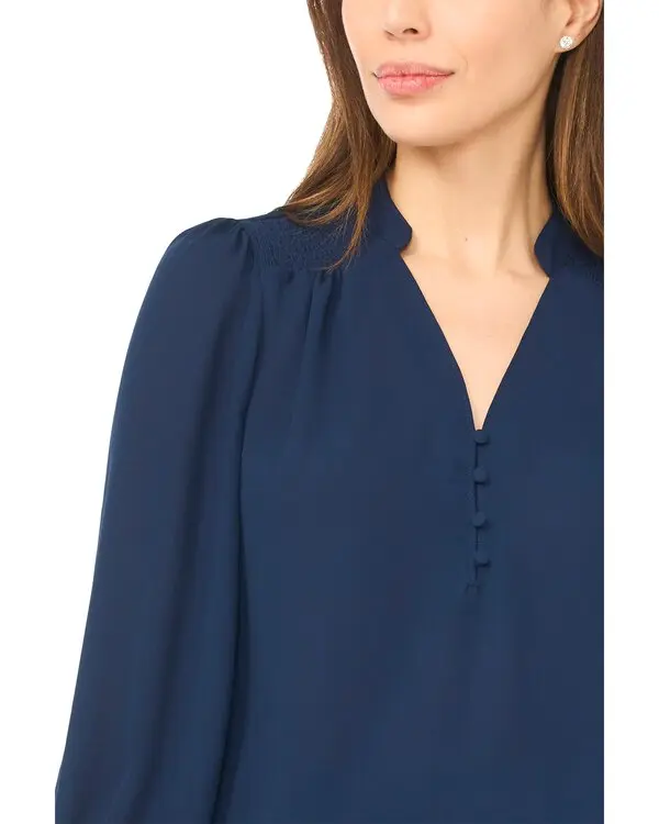 CECE DUPRAZ Half Placket Smocked Top - Classic Navy