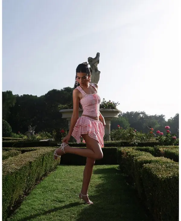 Avec Les Filles Handkerchief Hem Mini Skirt - Pink/white Gingham