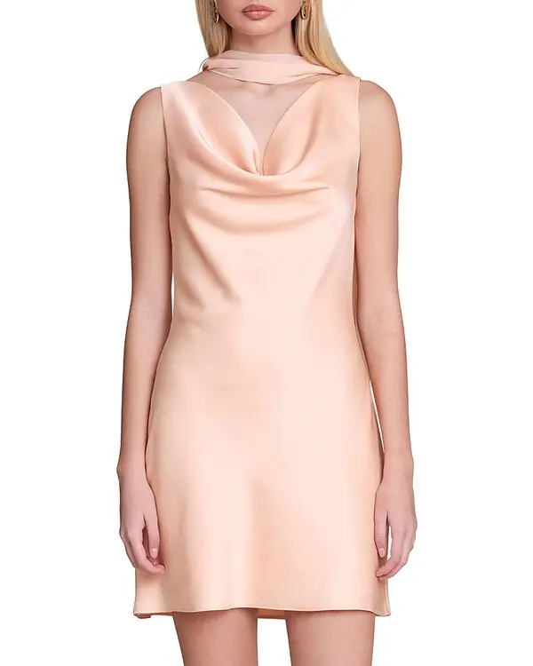 Avec Les Filles Floral Satin Scarf Tie Mini Dress - Peach