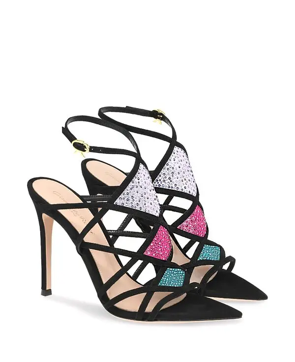 GIANVITO ROSSI Confetti Sandal - Black Suede And Fabric