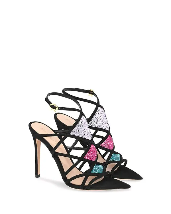 GIANVITO ROSSI Confetti Sandal - Black Suede And Fabric
