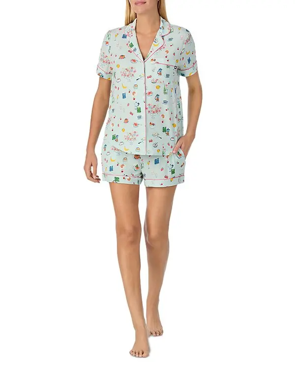 Kate Spade New York Shirt & Shorts Pajama Set - Light Green Print