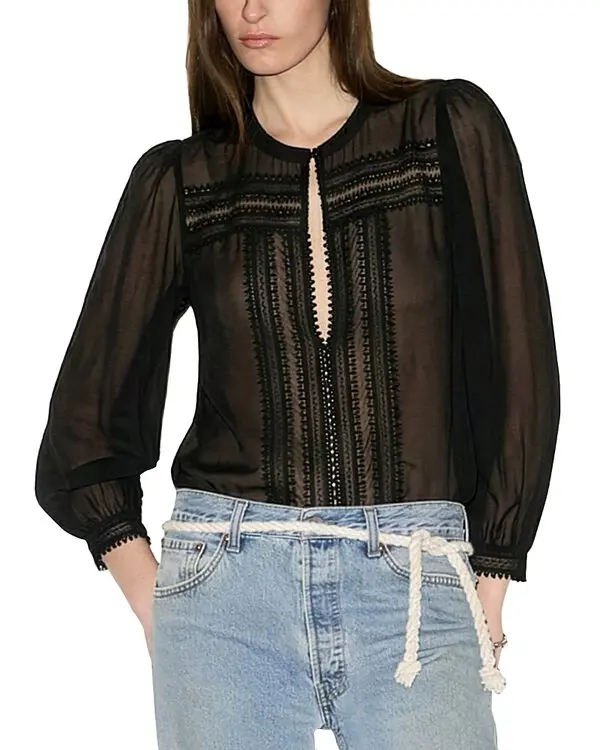 RE/DONE Tate Long Sleeve Blouse - Black