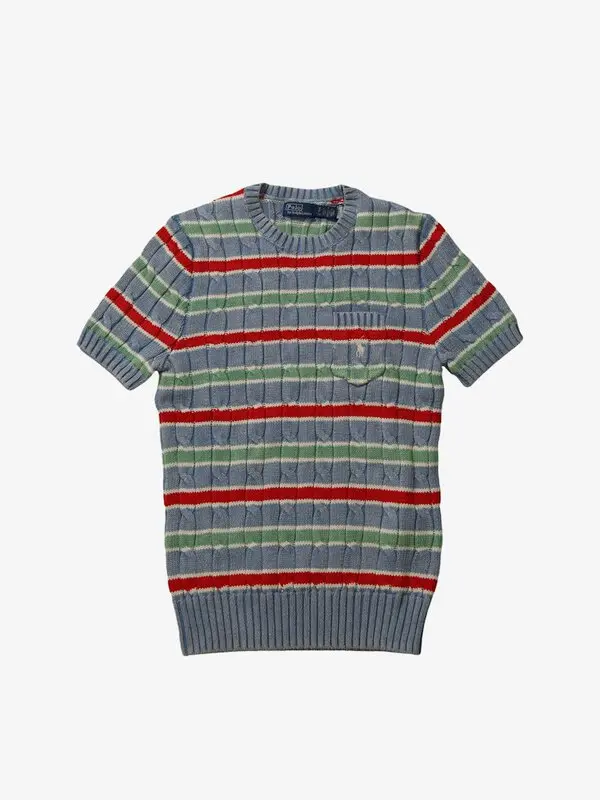Polo Ralph Lauren Sstriped Cableknit Ts Shirt - Channel Blue