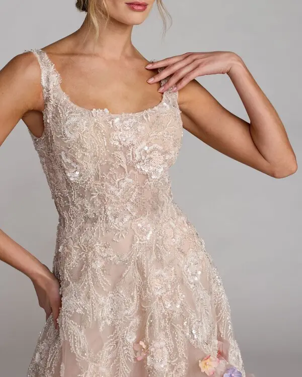 MAC DUGGAL COLLECTION Sleeveless Embellished Midi Dress With 3d Floral Appliques