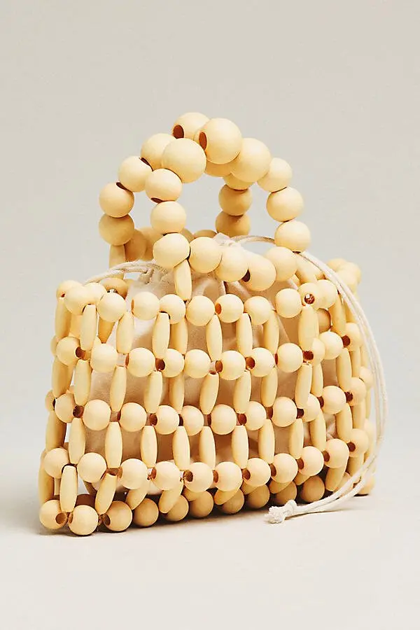 Anthropologie Wood Bead Top-handle Mini Satchel - Natural