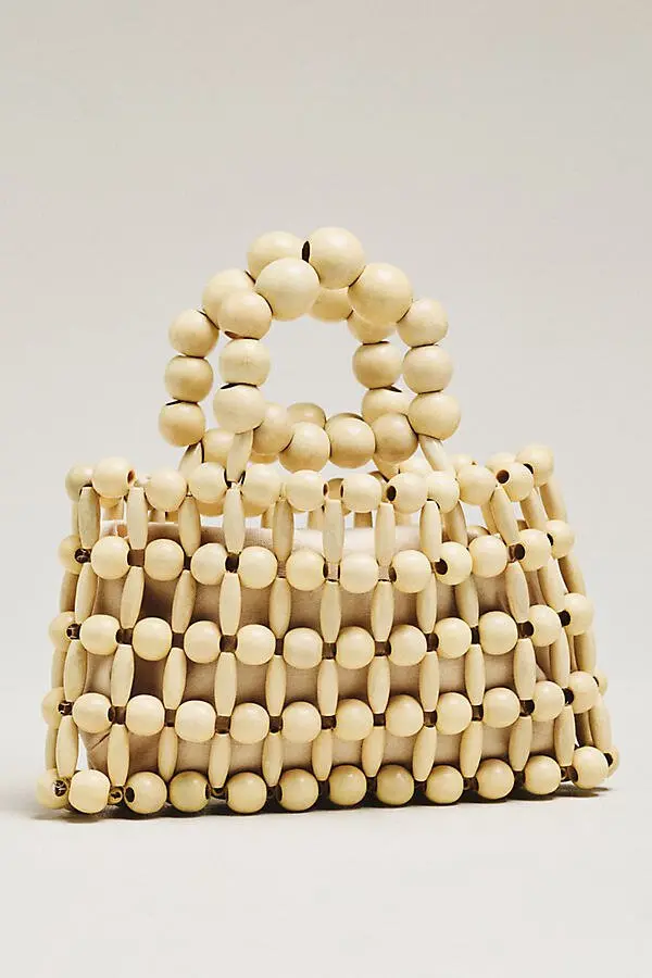 Anthropologie Wood Bead Top-handle Mini Satchel - White