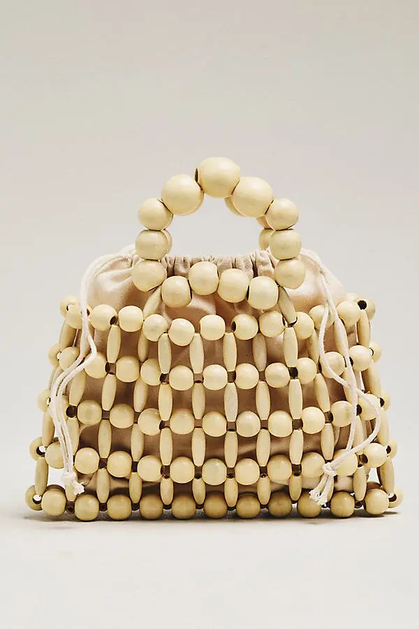 Anthropologie Wood Bead Top-handle Mini Satchel - White