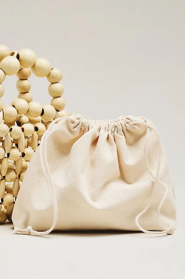 Anthropologie Wood Bead Top-handle Mini Satchel - White