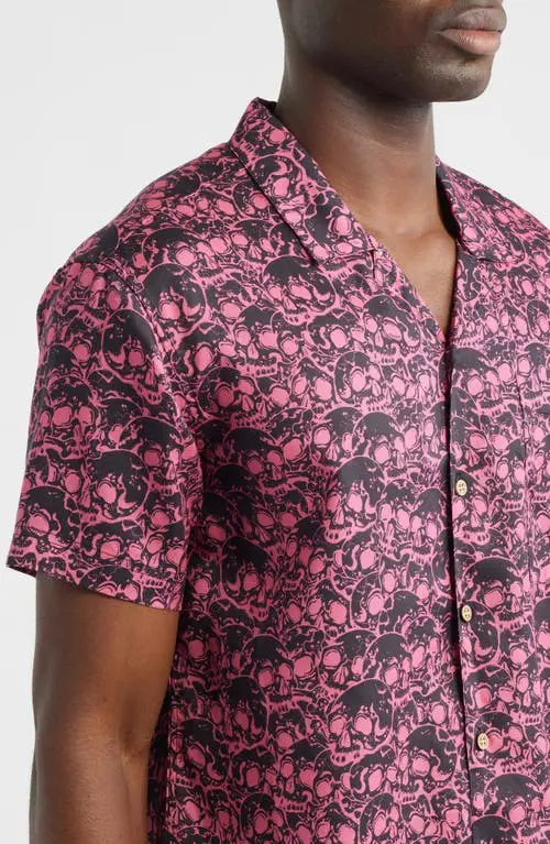BOARDIES Skull Print Camp Shirt - Black/red