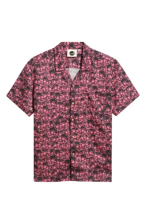 BOARDIES Skull Print Camp Shirt - Black/red
